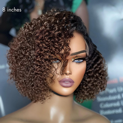 Trendy Short Cut Curly HD Lace Glueless Side Part Wig 100% Human Hair ...