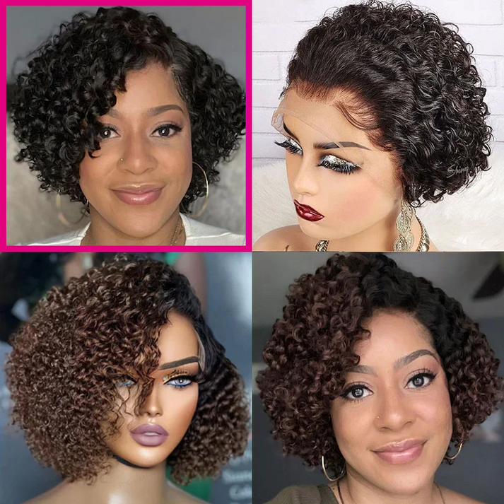 Trendy Short Cut Curly HD Lace Glueless Side Part Wig 100% Human Hair ...